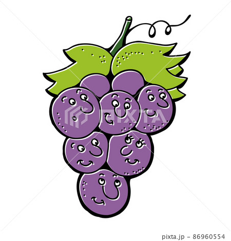 Branch of purple grape fruit in cartoon style...のイラスト素材 [86960554] - PIXTA