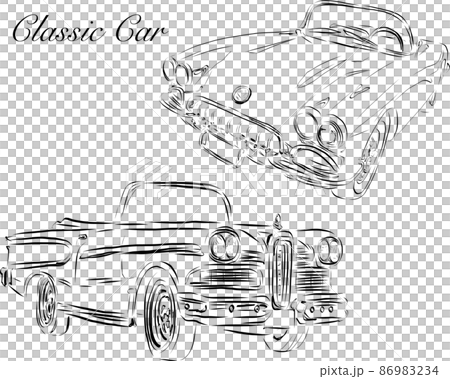 Classic car line drawing - Stock Illustration [86983234] - PIXTA