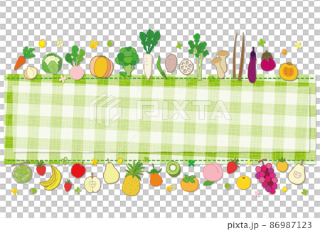 Vegetables and Fruits Frame Green Plaid... - Stock Illustration ...