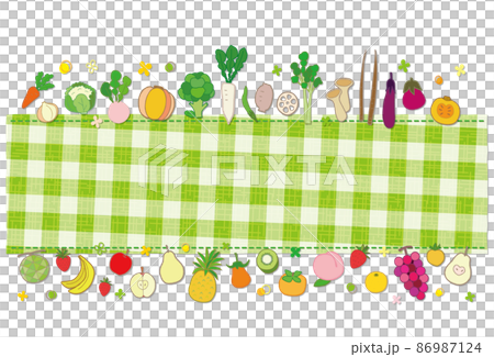Vegetables and Fruits Frame Green Plaid... - Stock Illustration ...