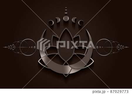 Silver Lotus Flower on Crescent Moon, Mystical...のイラスト素材 [87029773] - PIXTA