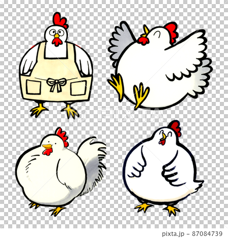 4 kinds of cute fat chicken original character... - Stock Illustration ...