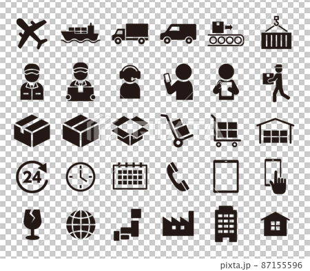 物流のシンプルなモノクロアイコンセット/白背景のイラスト素材 [87155596] - PIXTA