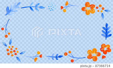 Blue and orange flower frame - Stock Illustration [87366714] - PIXTA