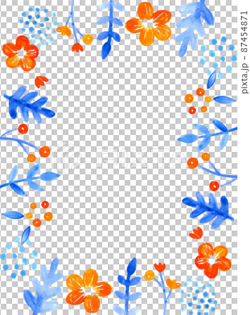 Blue and orange white background flower frame - Stock Illustration ...