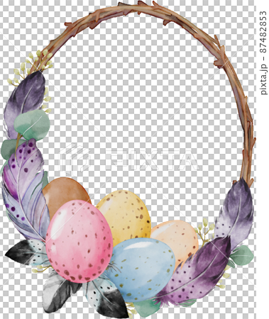 Watercolor Easter Eggs Frame - Stock Illustration [87482853] - PIXTA