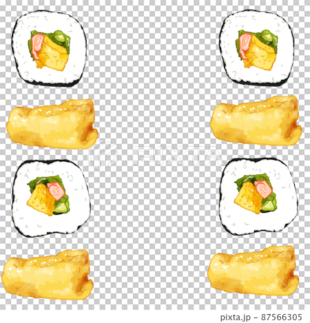 Hand-painted watercolor thick roll and inari... - Stock Illustration ...