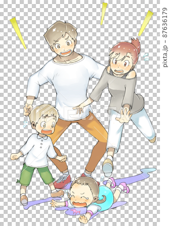 Family with children falling and panicking - Stock Illustration ...