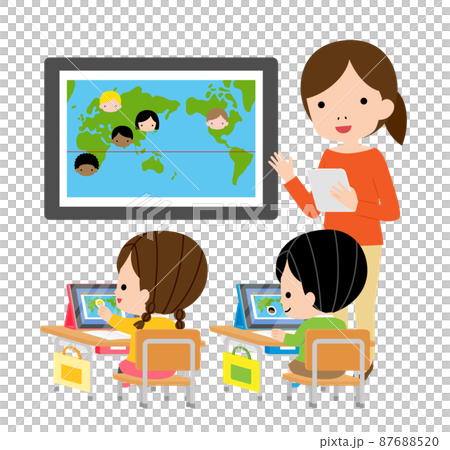 Children taking lessons using tablets - Stock Illustration [87688520 ...