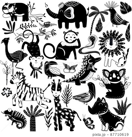 Rainforest Animals Clipart Black And White Jungle Monkey Black And