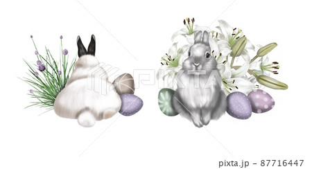 Watercolor Easter composition. rabbits, Easter...のイラスト素材 [87716447] - PIXTA