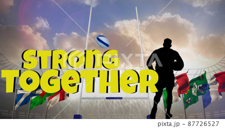 Image of strong together text with rugby player...のイラスト素材 [87726527 ...