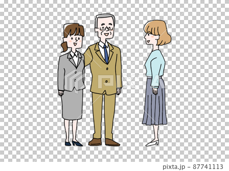 A senior man introducing a woman to a woman... - Stock Illustration ...