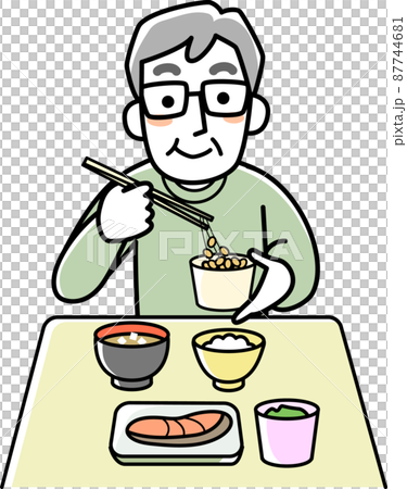 Senior man eating natto - Stock Illustration [87744681] - PIXTA