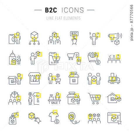 Set of vector line icons and signs with yellow...のイラスト素材 [87770566] - PIXTA