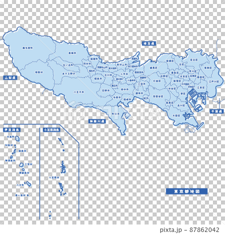 Tokyo Map Simple Light Blue Municipality - Stock Illustration [87862042 ...