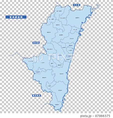 Miyazaki Prefecture Map Simple Light Blue... - Stock Illustration ...