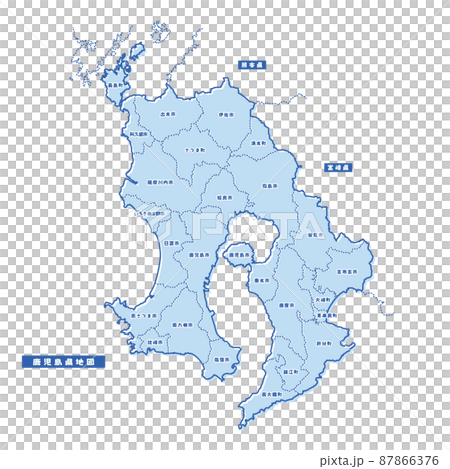 Kagoshima Prefecture Map Simple Light Blue... - Stock Illustration ...