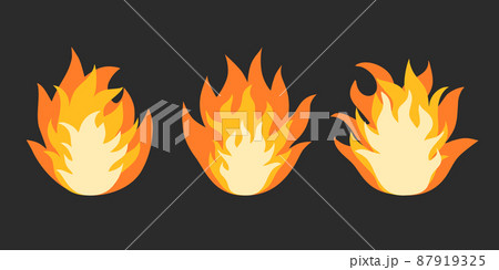 Cartoon fire flame isolated on black background.のイラスト素材 [87919325] - PIXTA