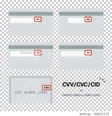 一組用於信用卡和借記卡的 CVV/CVC/CID 放置位置-插圖素材 [88022135] - PIXTA圖庫