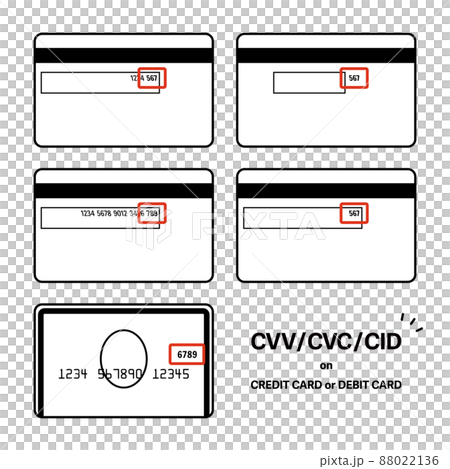 一組用於信用卡和借記卡的 CVV/CVC/CID 放置位置-插圖素材 [88022136] - PIXTA圖庫