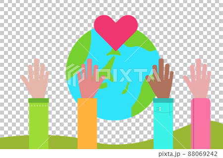 Peace Raising Hands and Hearts World... - Stock Illustration [88069242 ...