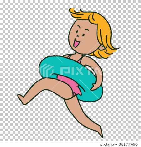 A girl with a green float that runs well - Stock Illustration [88177460 ...
