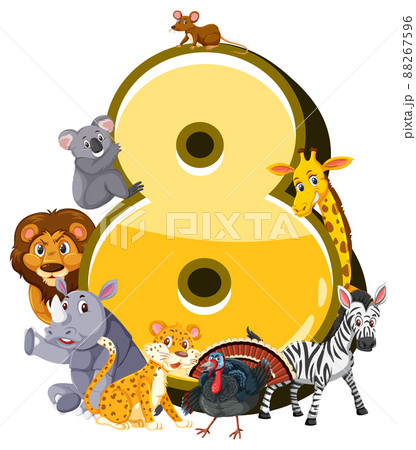 Different eight animals attached to number eightのイラスト素材 [88267596] - PIXTA