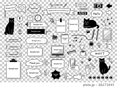 Frame set of cat and speech bubble Telework PC... - Stock Illustration ...