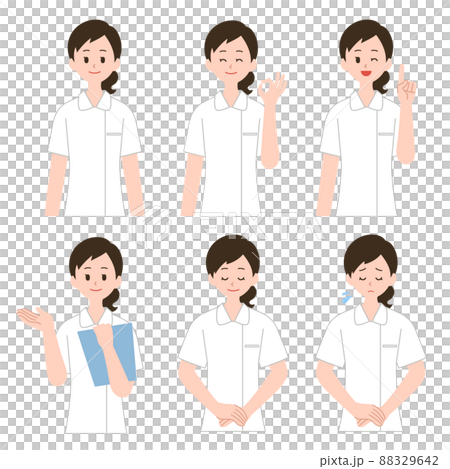 Nurse's facial expression and pose set - Stock Illustration [88329642 ...