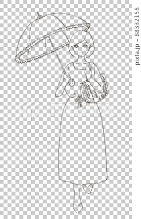 Line drawing of a woman holding a parasol - Stock Illustration ...
