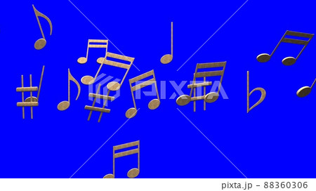Brass musical notes on blue chroma key background.のイラスト素材 [88360306 ...
