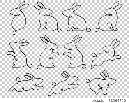 Rabbit calligraphy line drawing illustration set - Stock Illustration ...