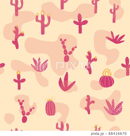 Seamless patterns with different cacti. Bright...のイラスト素材 [88416670] - PIXTA