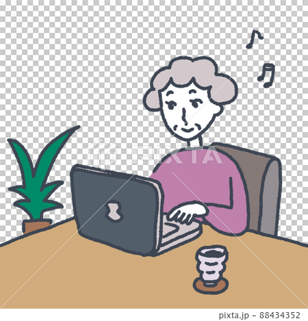 Grandma working on a PC happily - Stock Illustration [88434352] - PIXTA