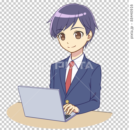 Blazer boy operating a computer - Stock Illustration [88440916] - PIXTA