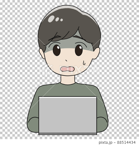 A shocked man working on a computer - Stock Illustration [88514434] - PIXTA