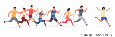 Cartoon runner. People in sport clothes running...のイラスト素材 [88533915 ...