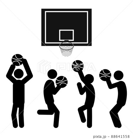 Set of stick figures playing basketball, flat...のイラスト素材 [88641558] - PIXTA