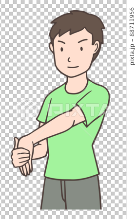 A man stretching the outside of the elbow - Stock Illustration ...