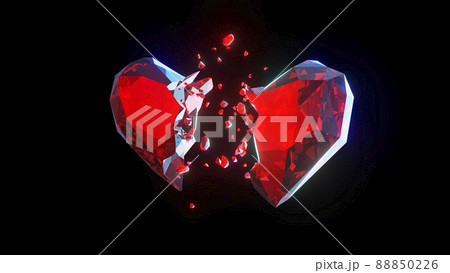 Broken Ruby Crystal heart on dark background 3d...のイラスト素材 [88850226 ...