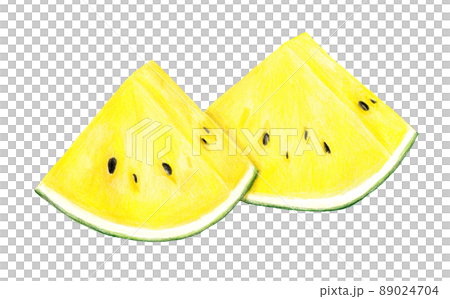 Colored pencil drawing of yellow watermelon cut... - Stock Illustration ...
