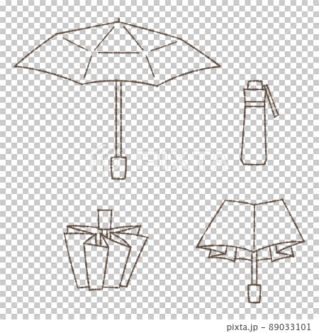 Illustration set of blue folding umbrella (line... - Stock Illustration ...