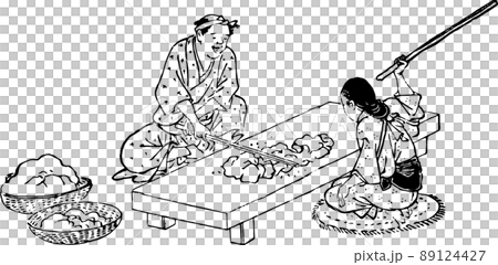 Japanese paper making process_beating - Stock Illustration [89124427 ...