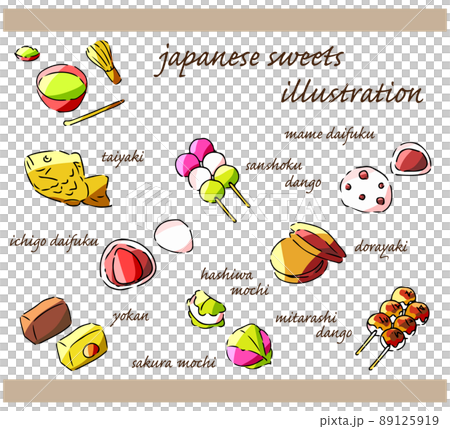 Hand-drawn illustration set of Japanese sweets - Stock Illustration ...
