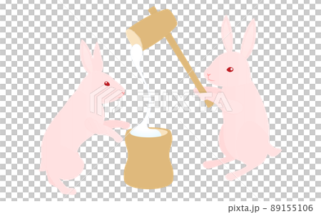 Rabbit making mochi using a pestle and a... - Stock Illustration ...