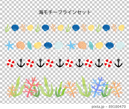 Sea motif pattern line illustration material set - Stock Illustration ...