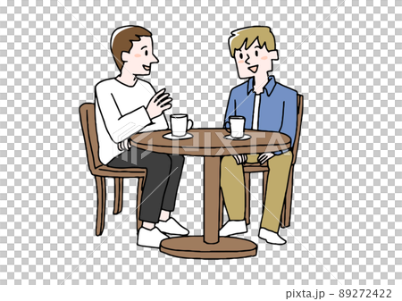 Men talking over coffee at a cafe A group of... - Stock Illustration ...