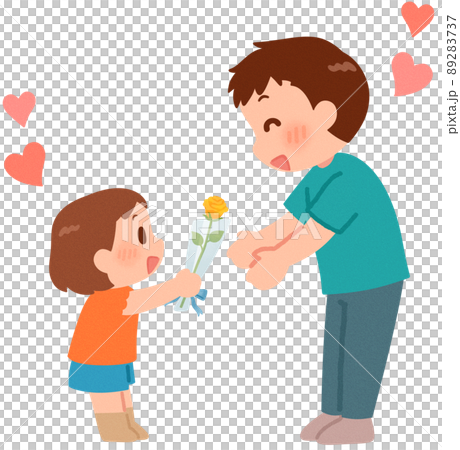 Girl giving a yellow rose to her father - Stock Illustration [89283737 ...