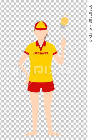 Female life saver poses, pointing and giving... - Stock Illustration ...